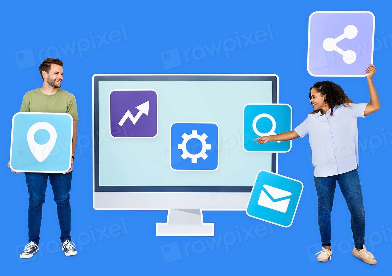 People with digital technology icons | Premium PSD - rawpixel