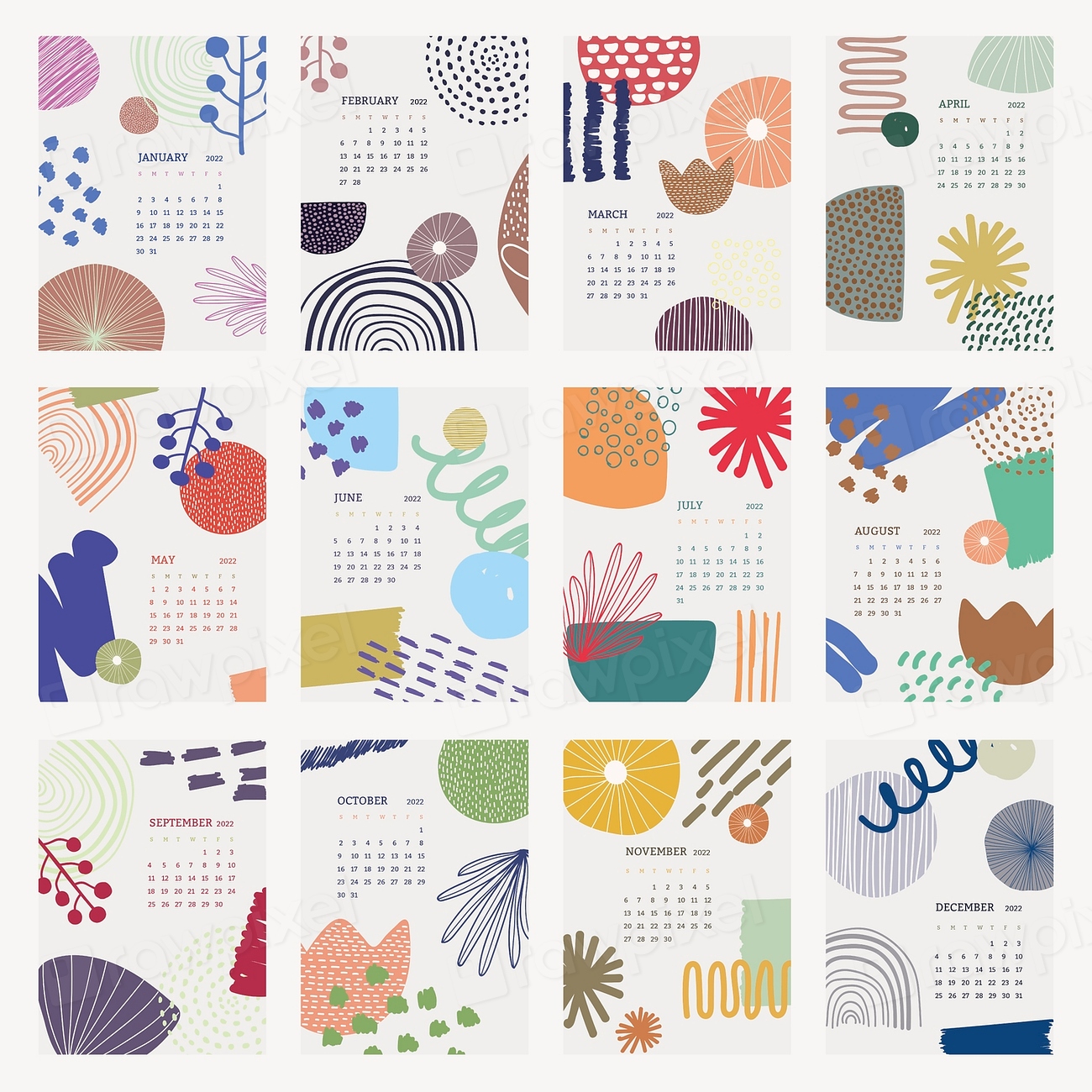 Colorful 2022 monthly calendar template | Premium PSD - rawpixel