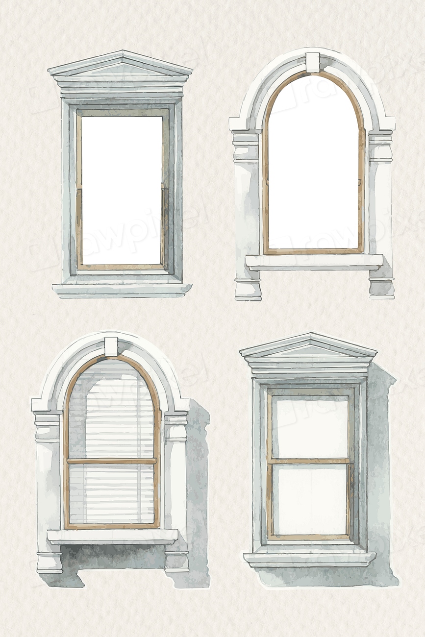 Vintage window architecture watercolor psd | Premium PSD - rawpixel