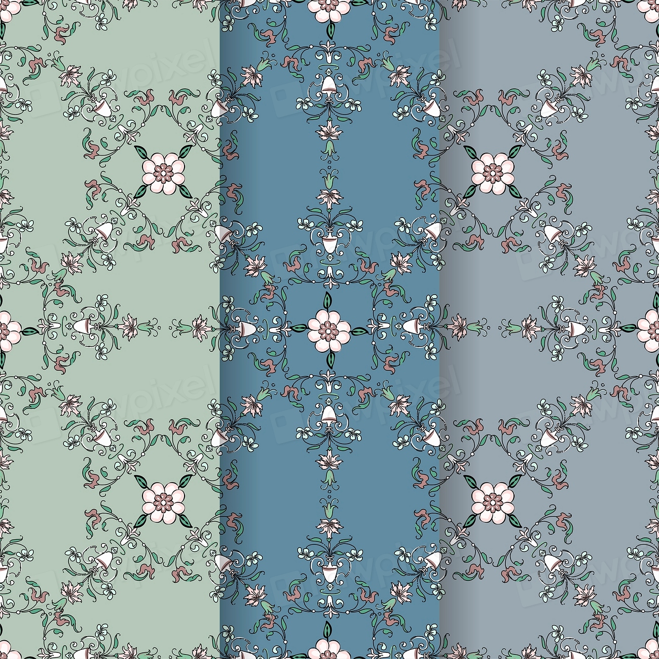 Vintage flourish pattern background set | Free Vector - rawpixel