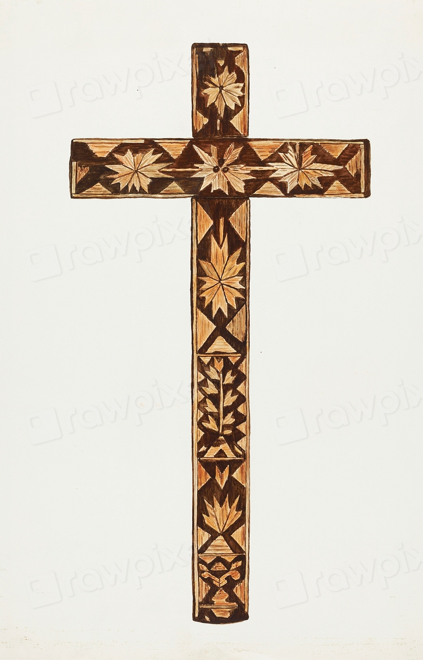 Straw Inlay Cross (ca.1937) Margery | Free Photo Illustration - rawpixel