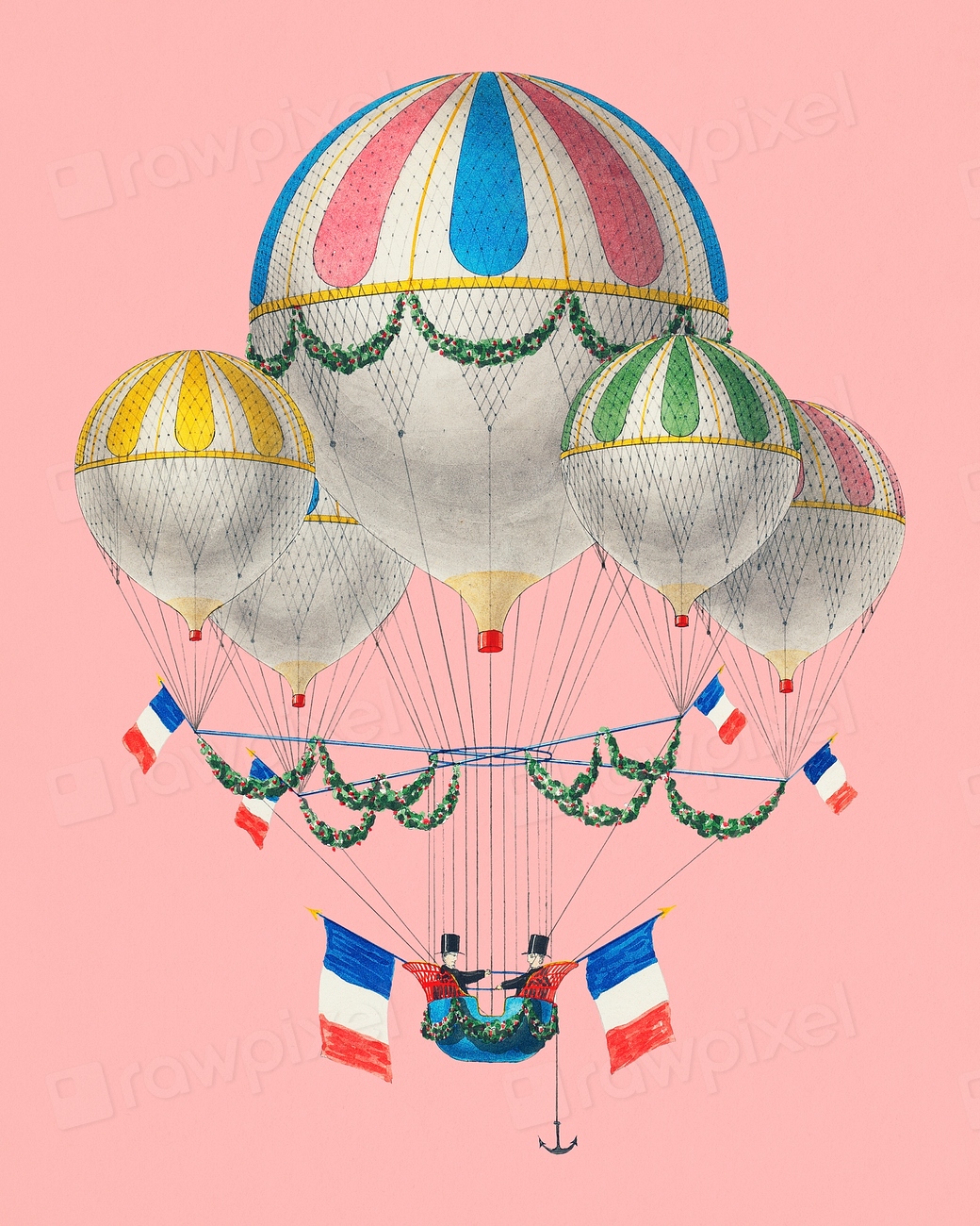 Vintage balloon illustration, traditional air | Free PSD Illustration ...