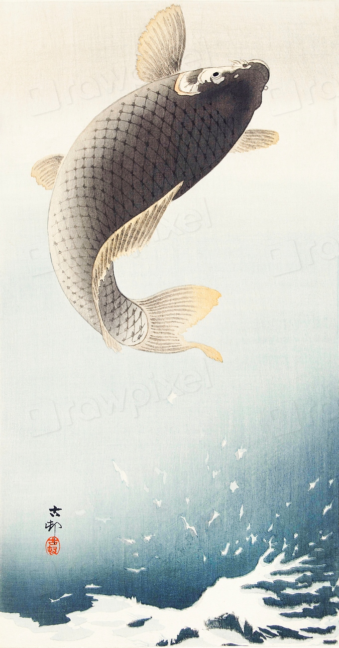 jumping carp (1900-1930) Ohara Koson | Free Photo Illustration - rawpixel