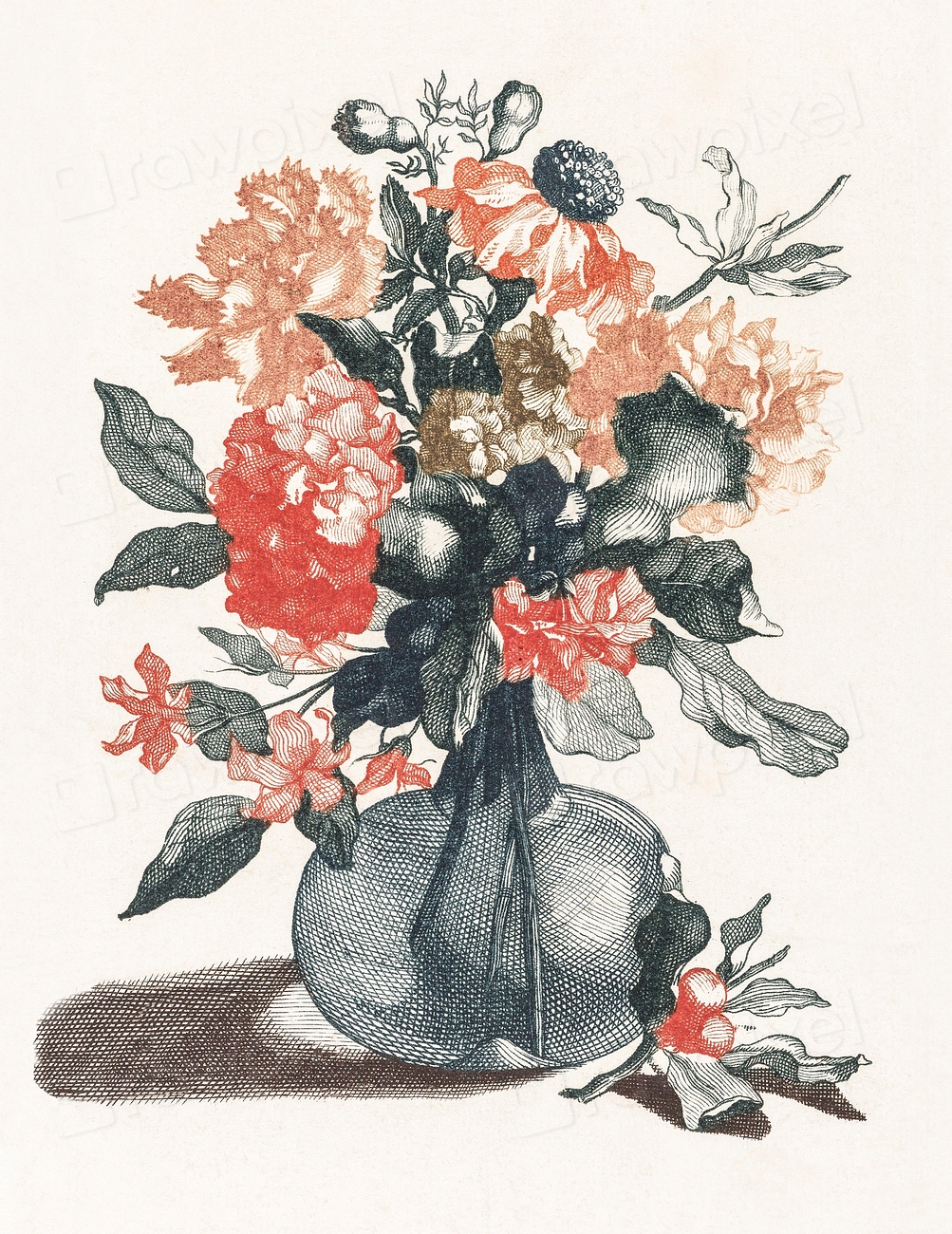 Flowers vase (1688-1698) Johan Teyler | Free Photo Illustration - rawpixel