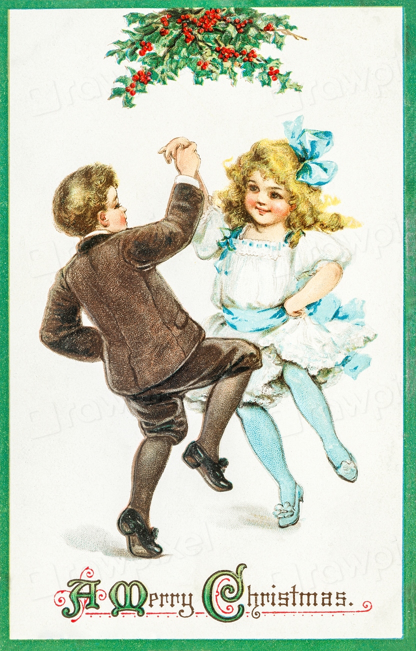 Merry Christmas Postcard (1912) Miriam | Free Photo Illustration - rawpixel