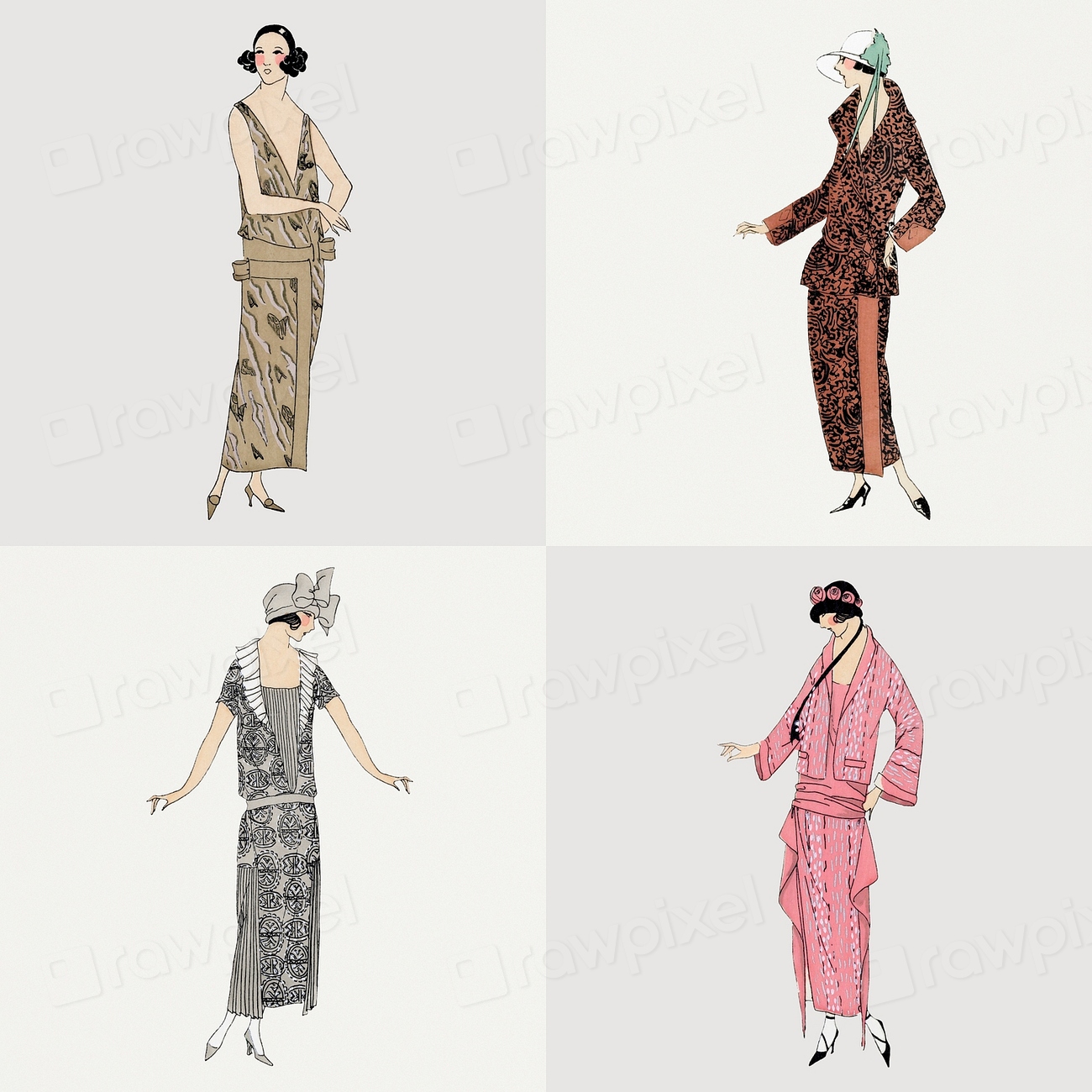 Flapper woman psd set, remixed | Premium PSD - rawpixel