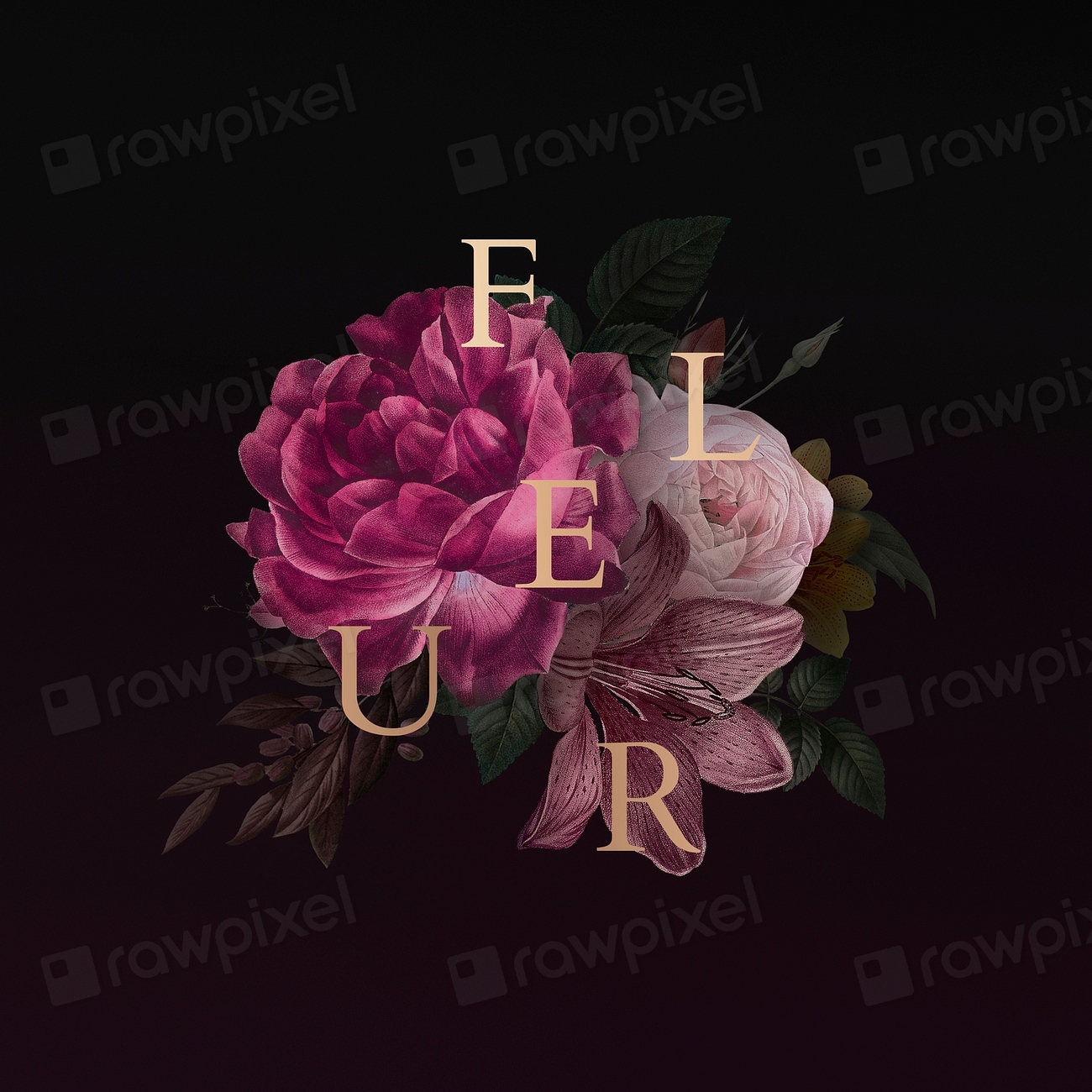 Floral word fleur typography design | Premium PSD - rawpixel