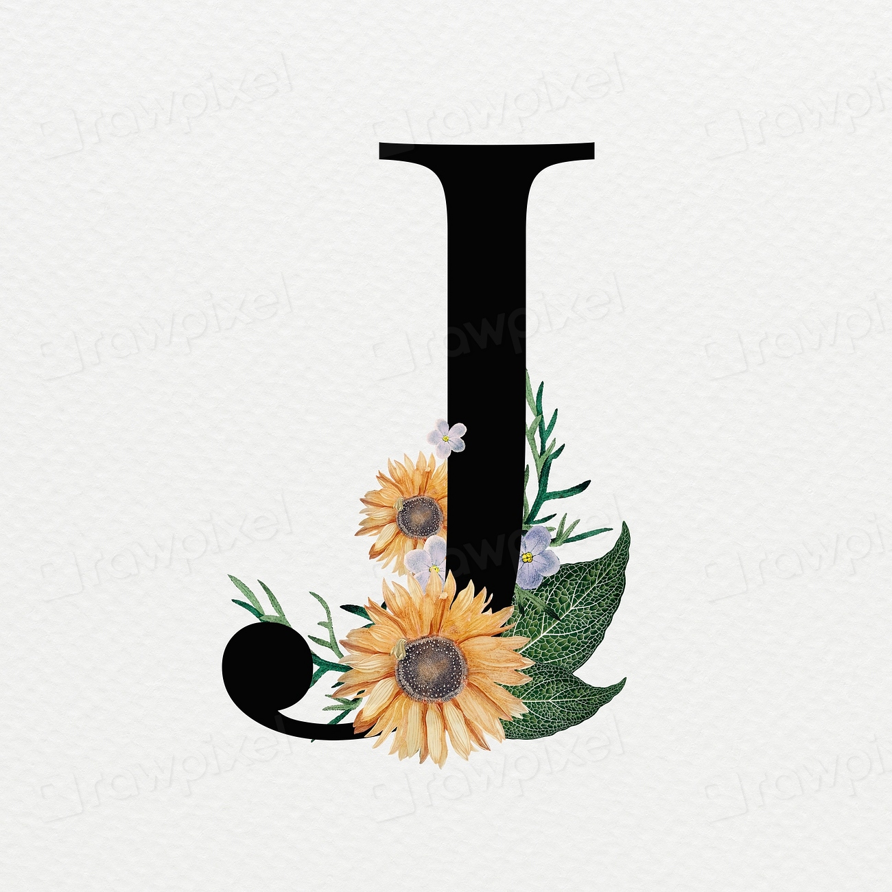 J psd floral alphabet font | Premium PSD - rawpixel
