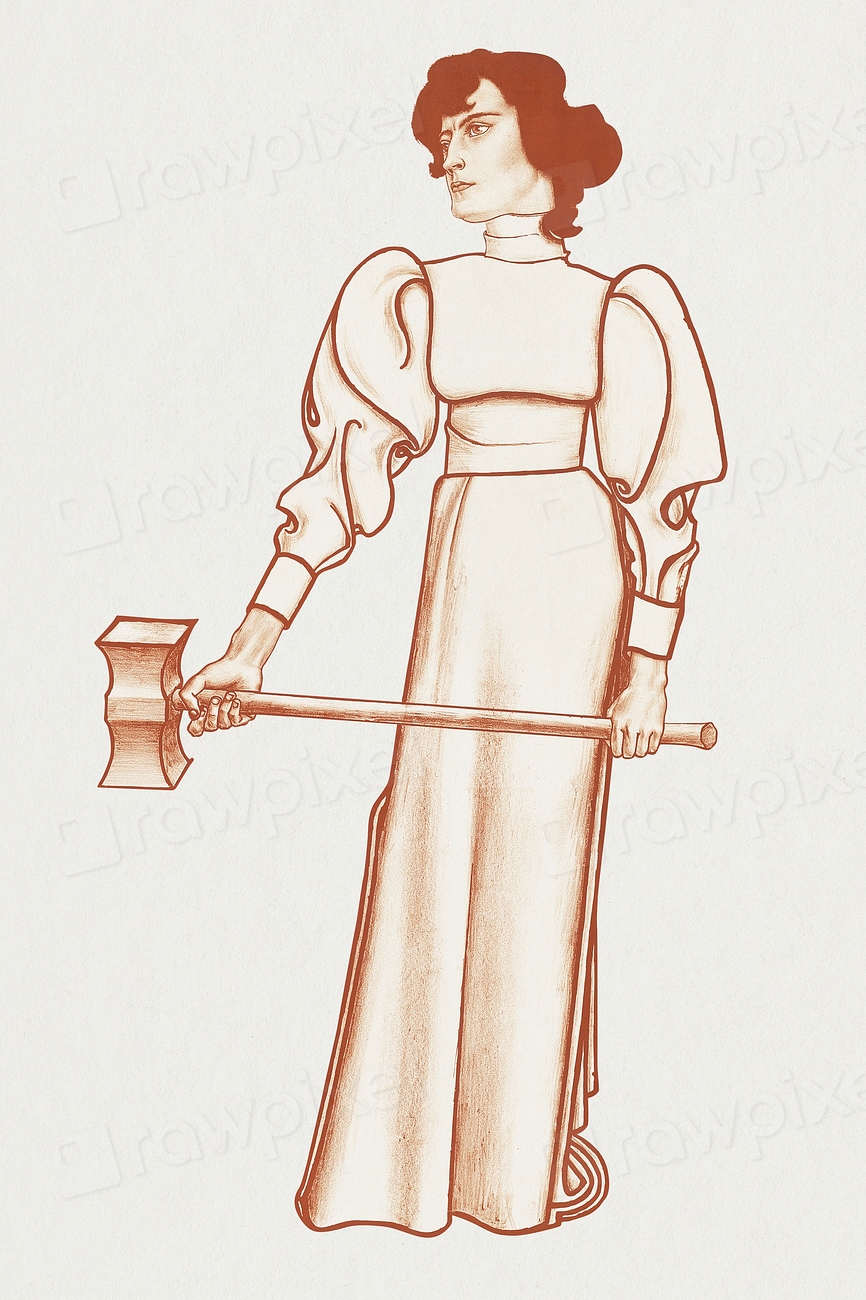 Psd vintage woman holding tool, | Premium PSD - rawpixel