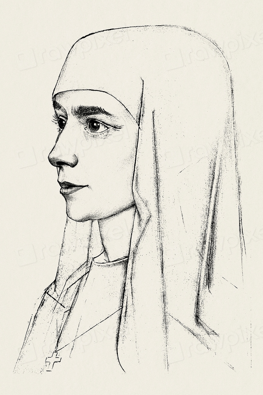 Psd retro nun drawing, remixed | Premium PSD Illustration - rawpixel