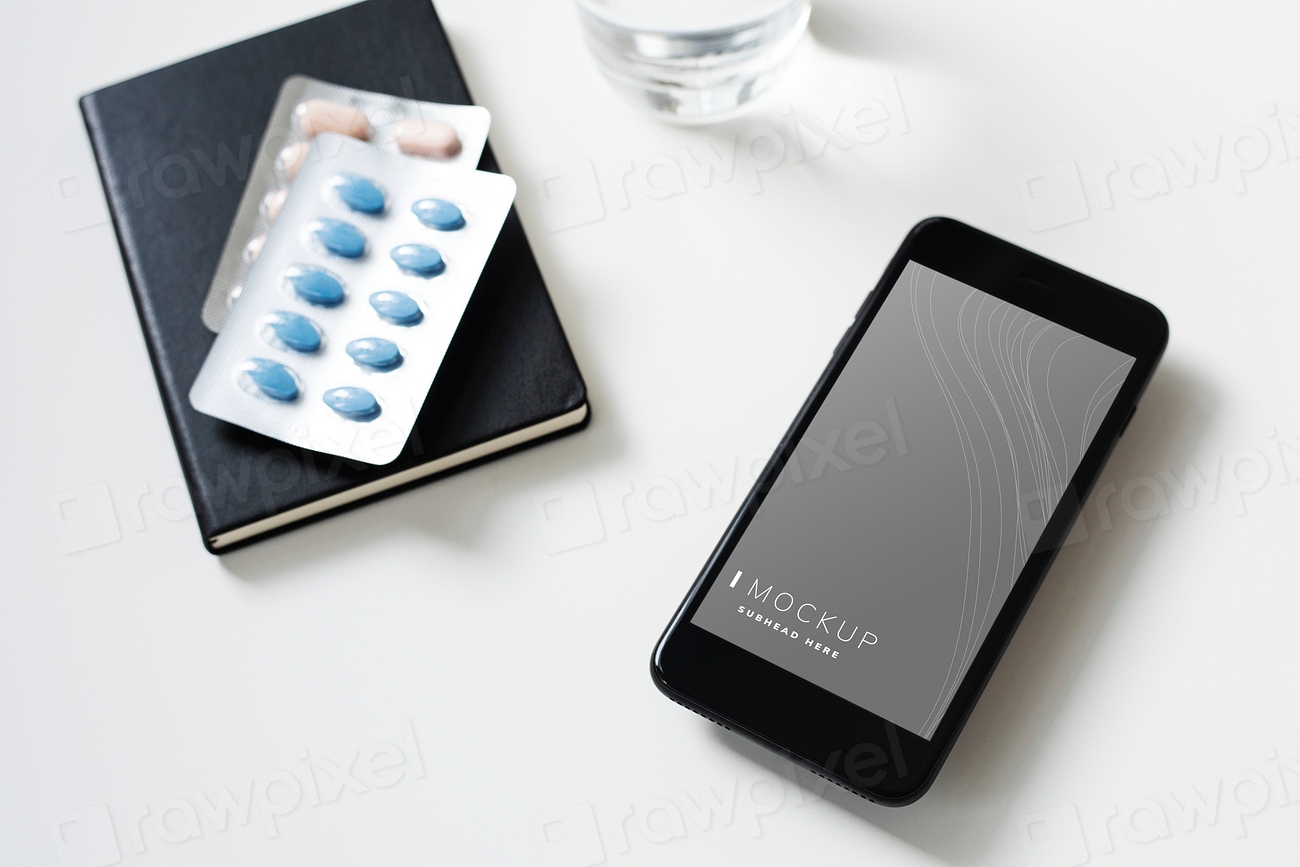 Mobile phone pills table | Premium PSD Mockup - rawpixel