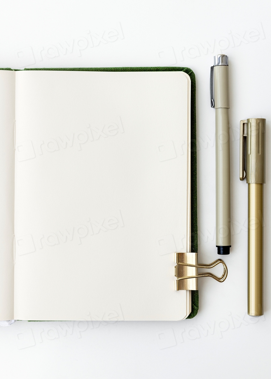 Blank plain notebook page with stationary | Premium PSD Mockup - rawpixel