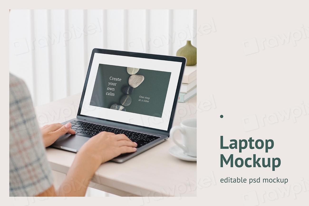 Laptop screen mockup psd with zen | Premium PSD - rawpixel