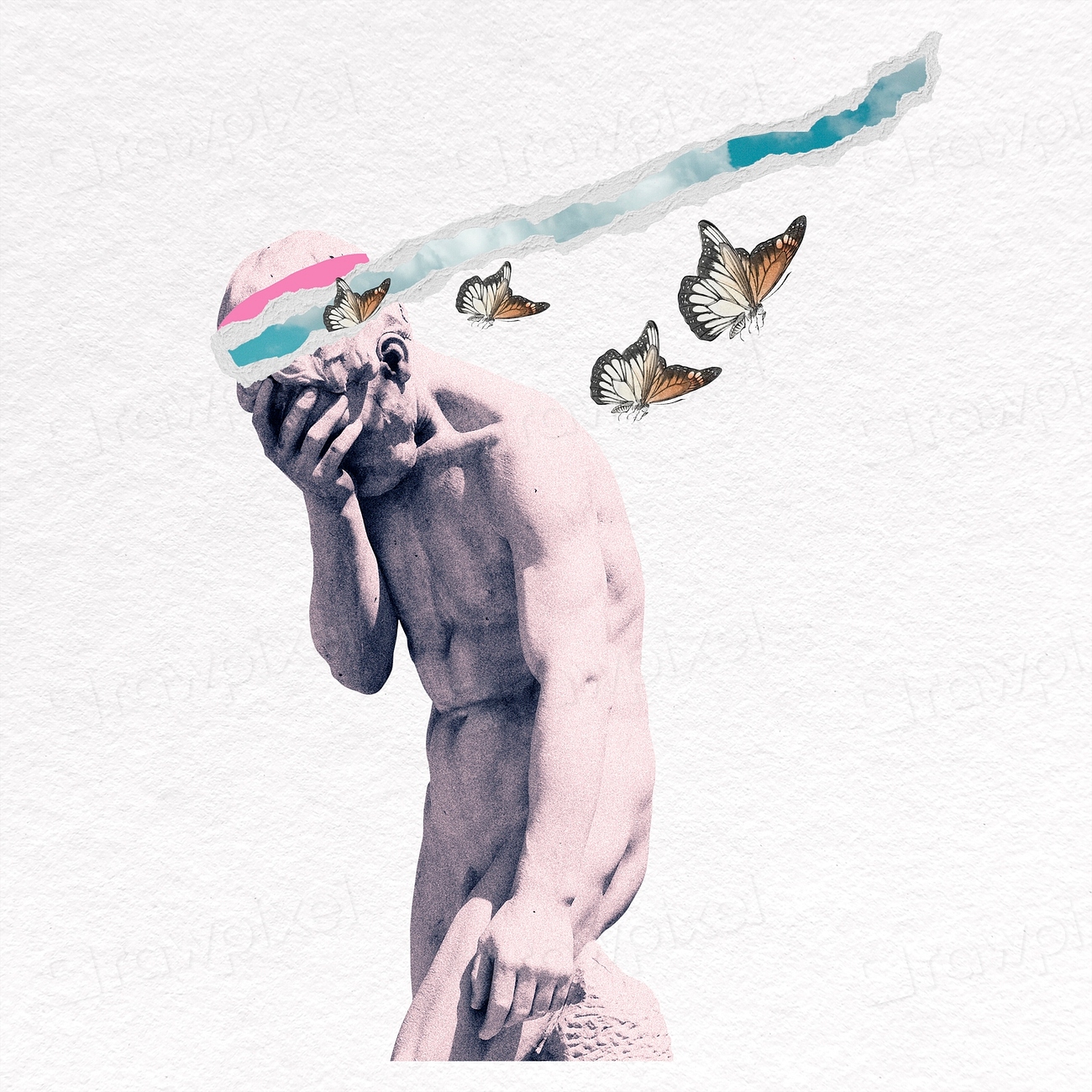 Crying statue collage element, mental | Premium PSD - rawpixel