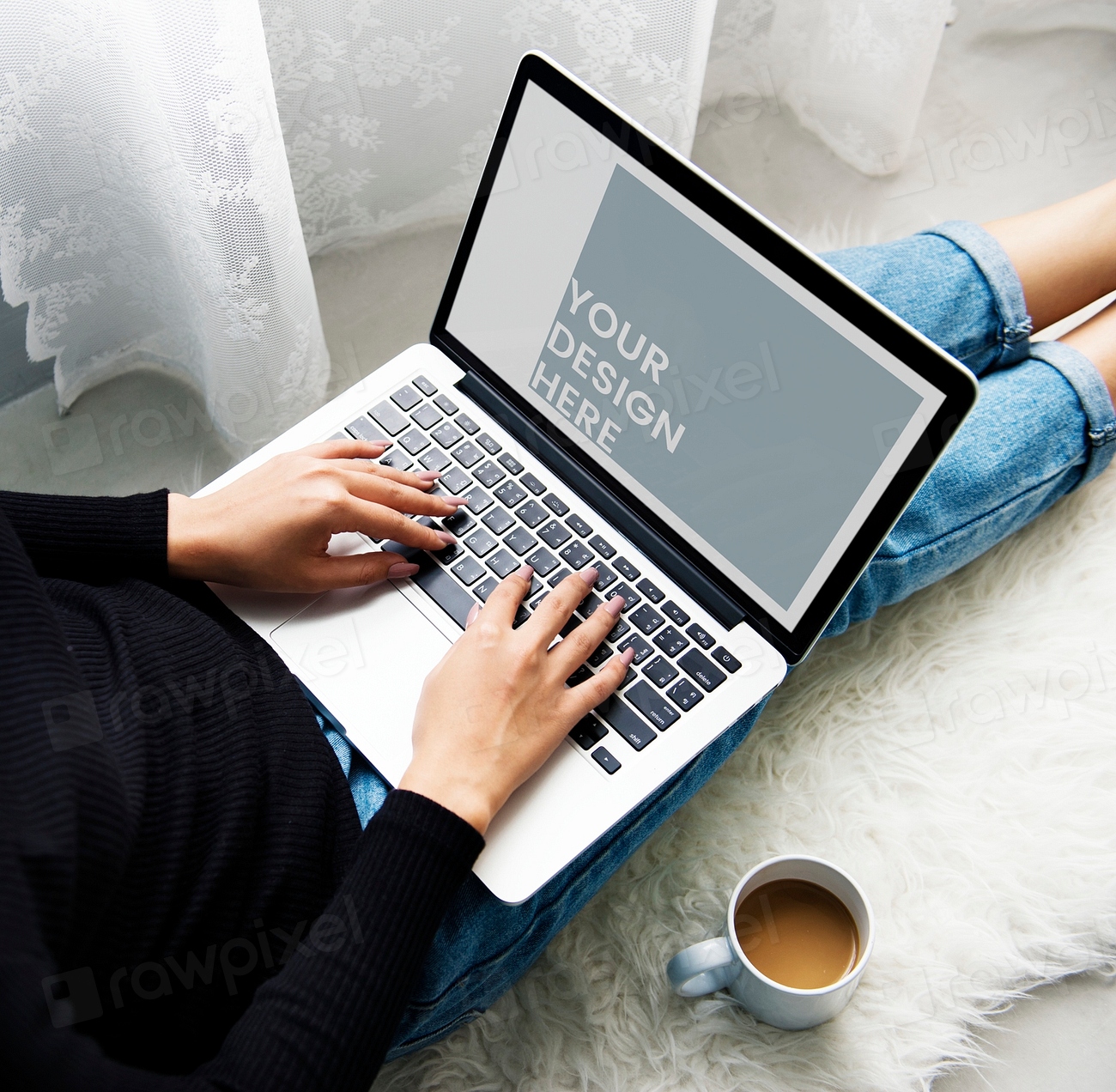 Woman using a laptop mockup | Premium PSD Mockup - rawpixel