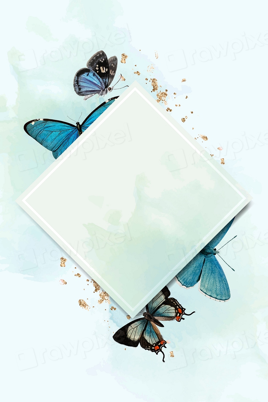 Rhombus frame blue butterflies patterned | Premium Vector - rawpixel