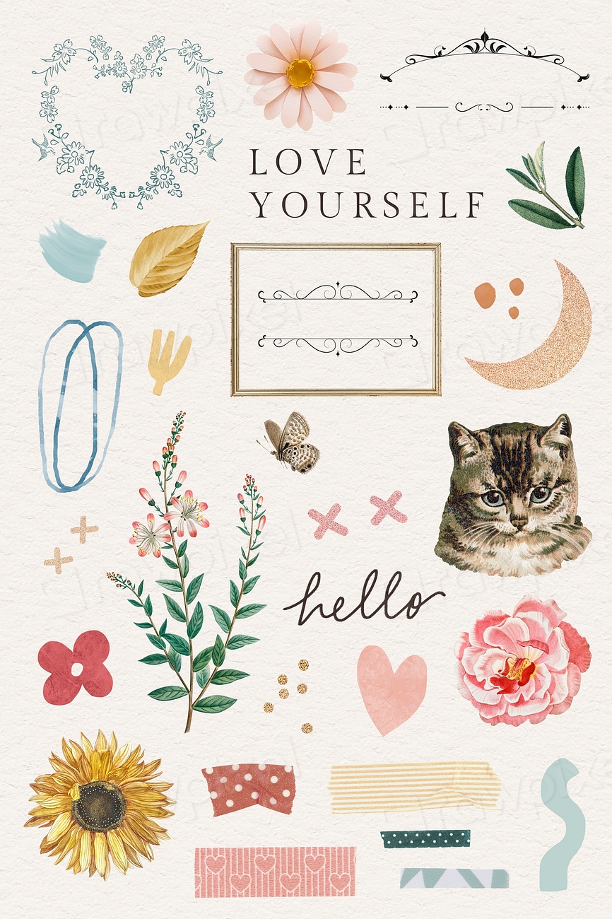 Cute feminine stickers pack illustration | Premium PSD - rawpixel