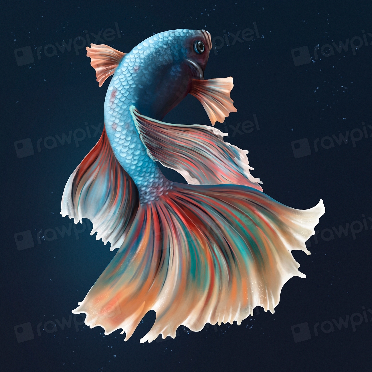 Colorful betta fish on a midnight | Premium PSD Illustration - rawpixel