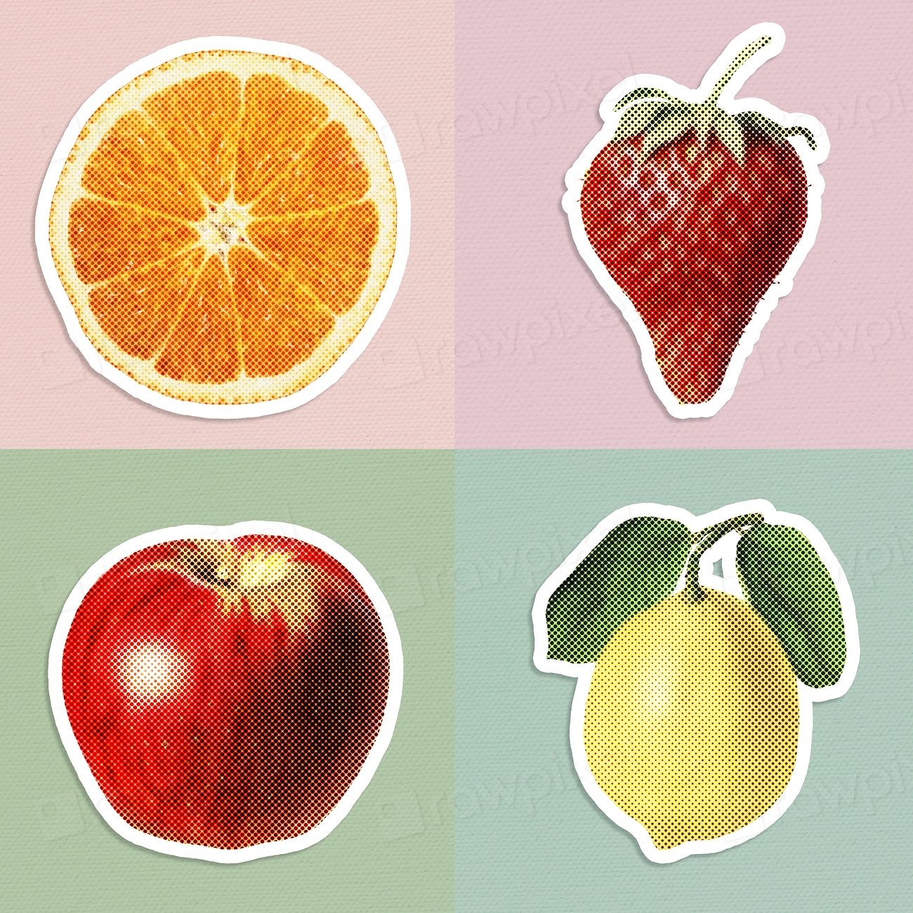 Halftone tropical fruit sticker set | Premium PSD - rawpixel