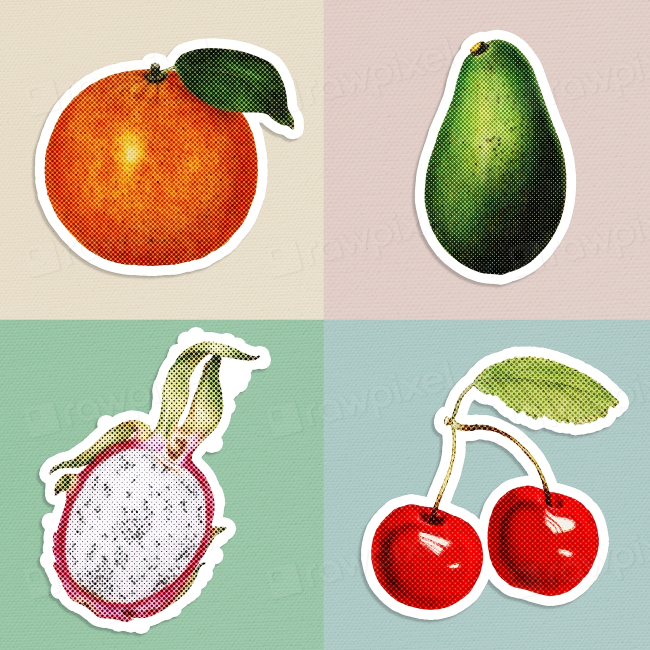 Halftone tropical fruit sticker set | Premium PSD - rawpixel
