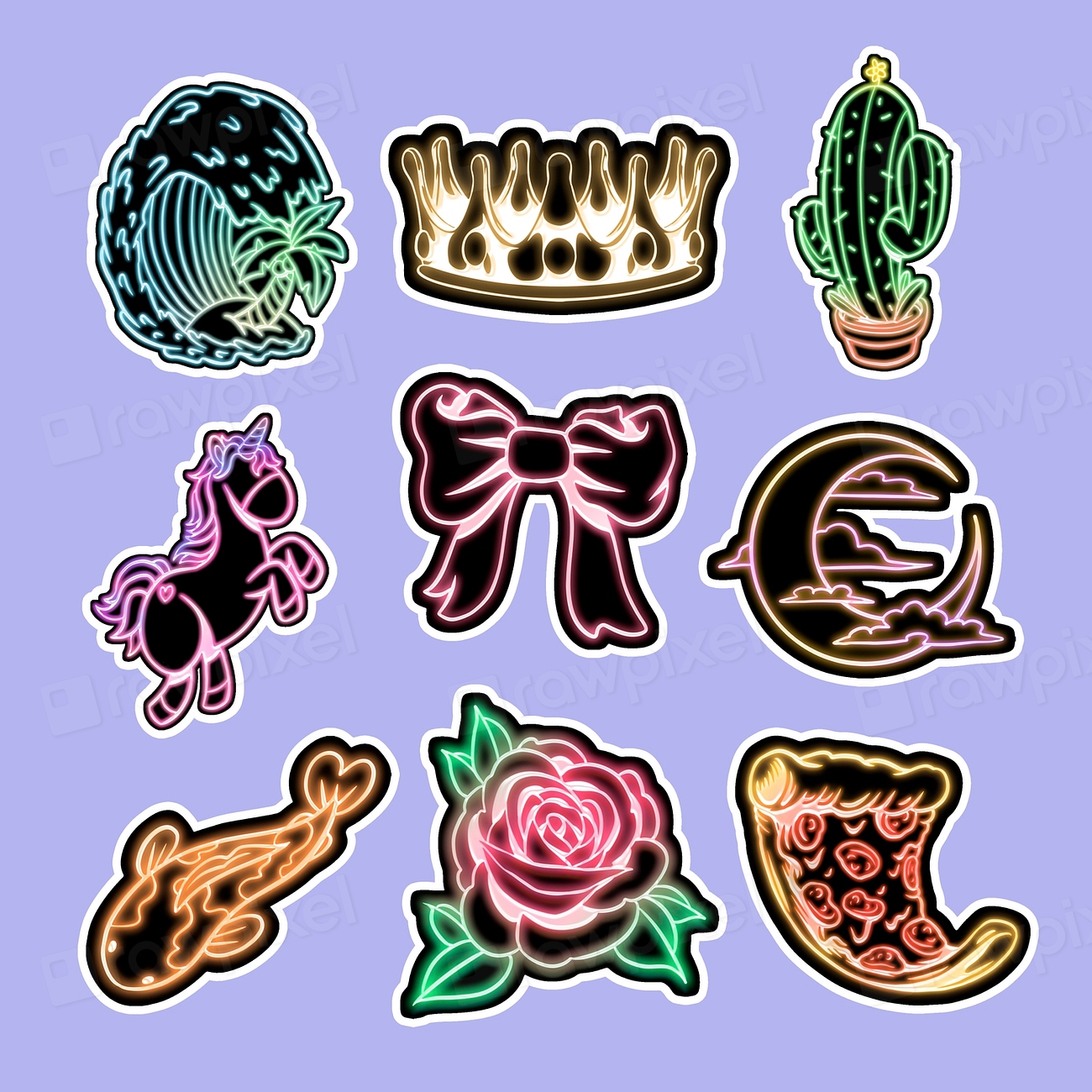 Colorful cute neon sticker collection | Premium PSD - rawpixel
