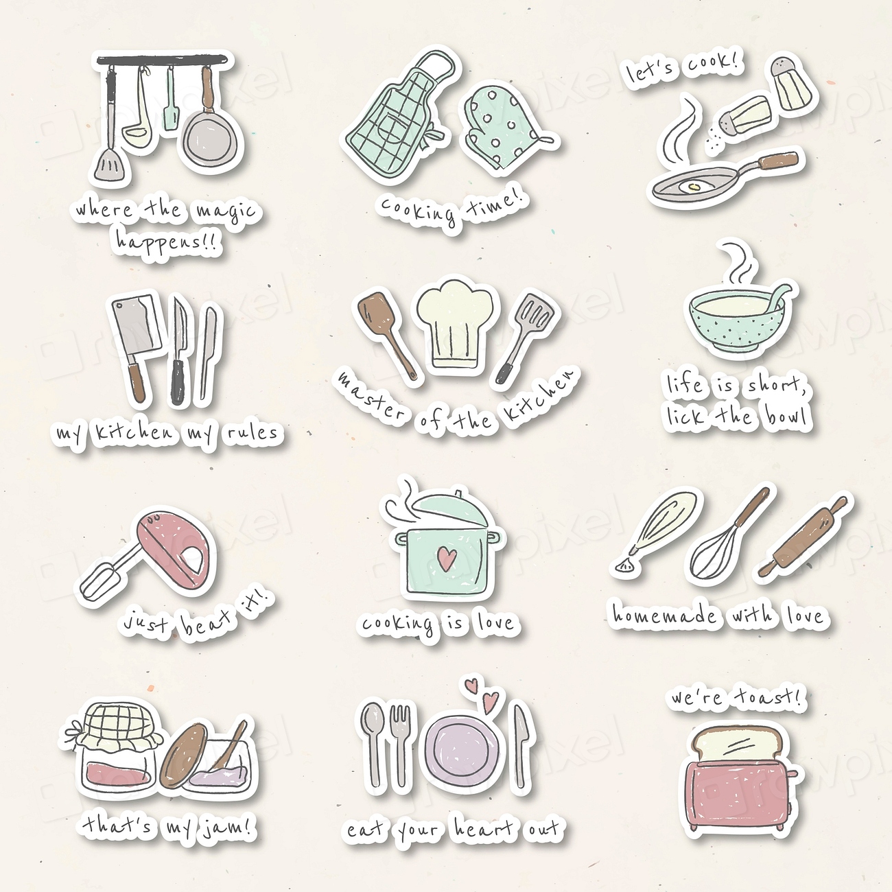 Cute kitchen utensils doodle sticker | Premium Vector - rawpixel