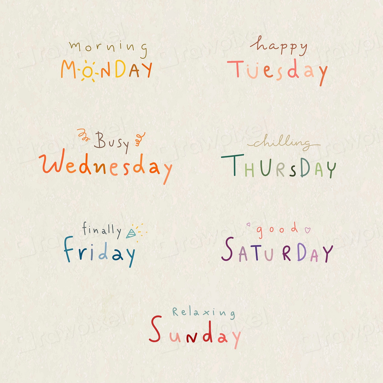 Weekday typography design resource set | Premium Vector - rawpixel