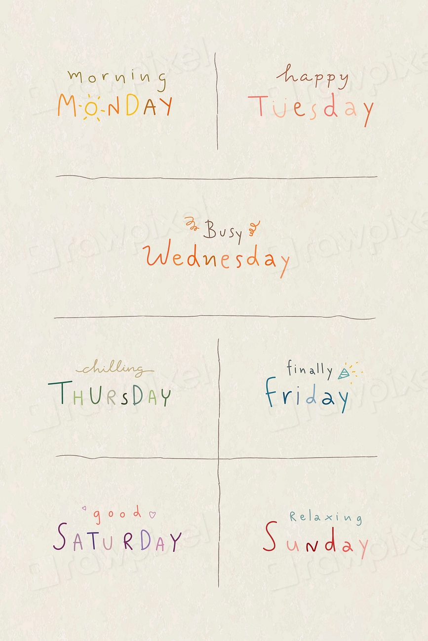 Weekday typography design resource set | Premium Vector - rawpixel