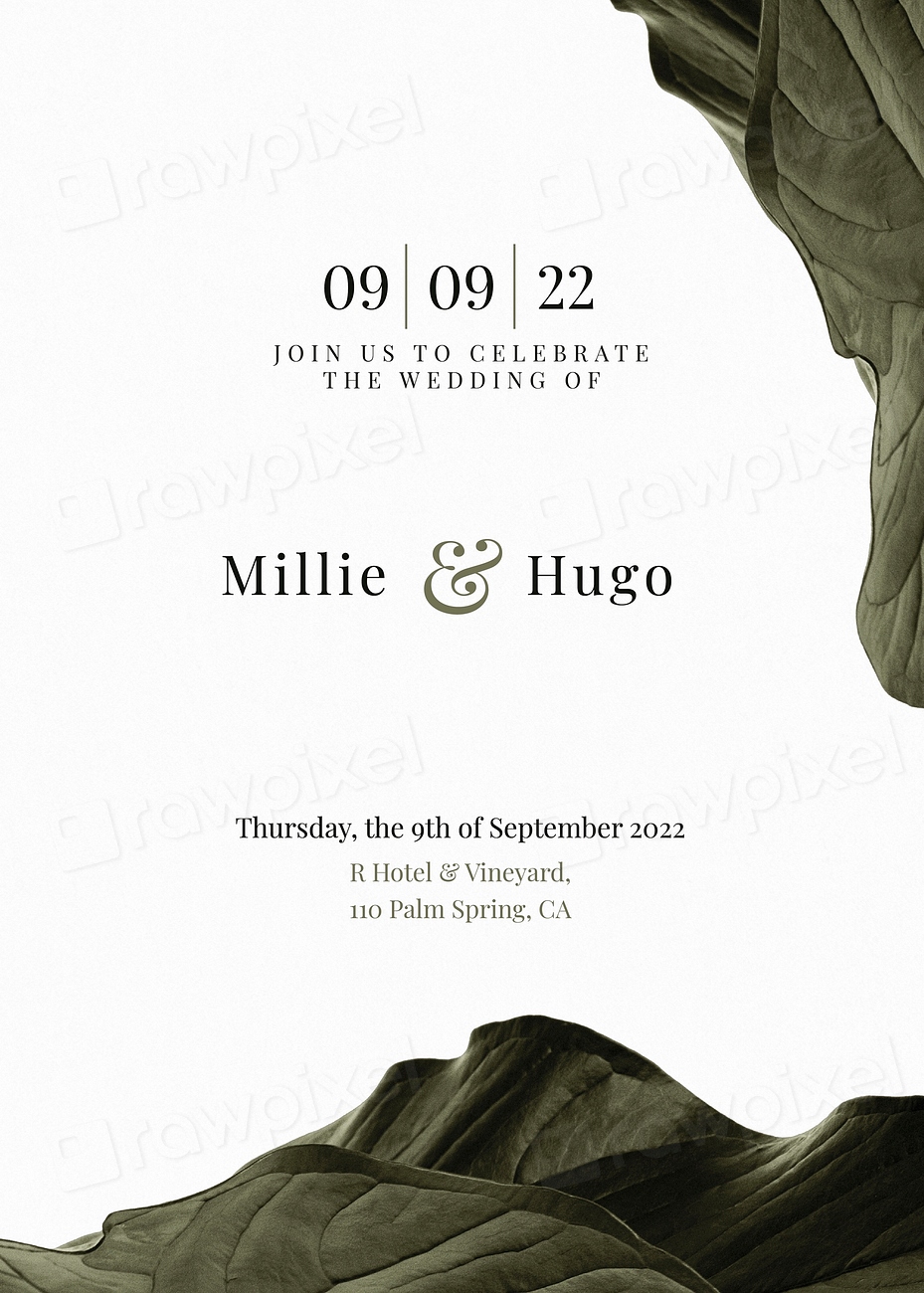 Minimal botanical wedding invitation card | Premium Vector Template ...