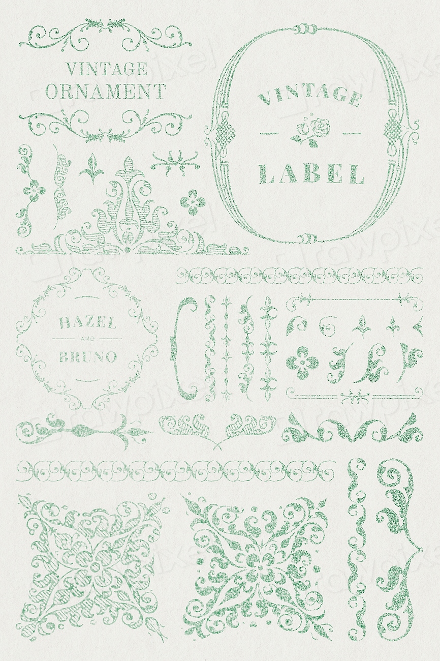 Glitter green vintage psd ornamental | Premium PSD - rawpixel