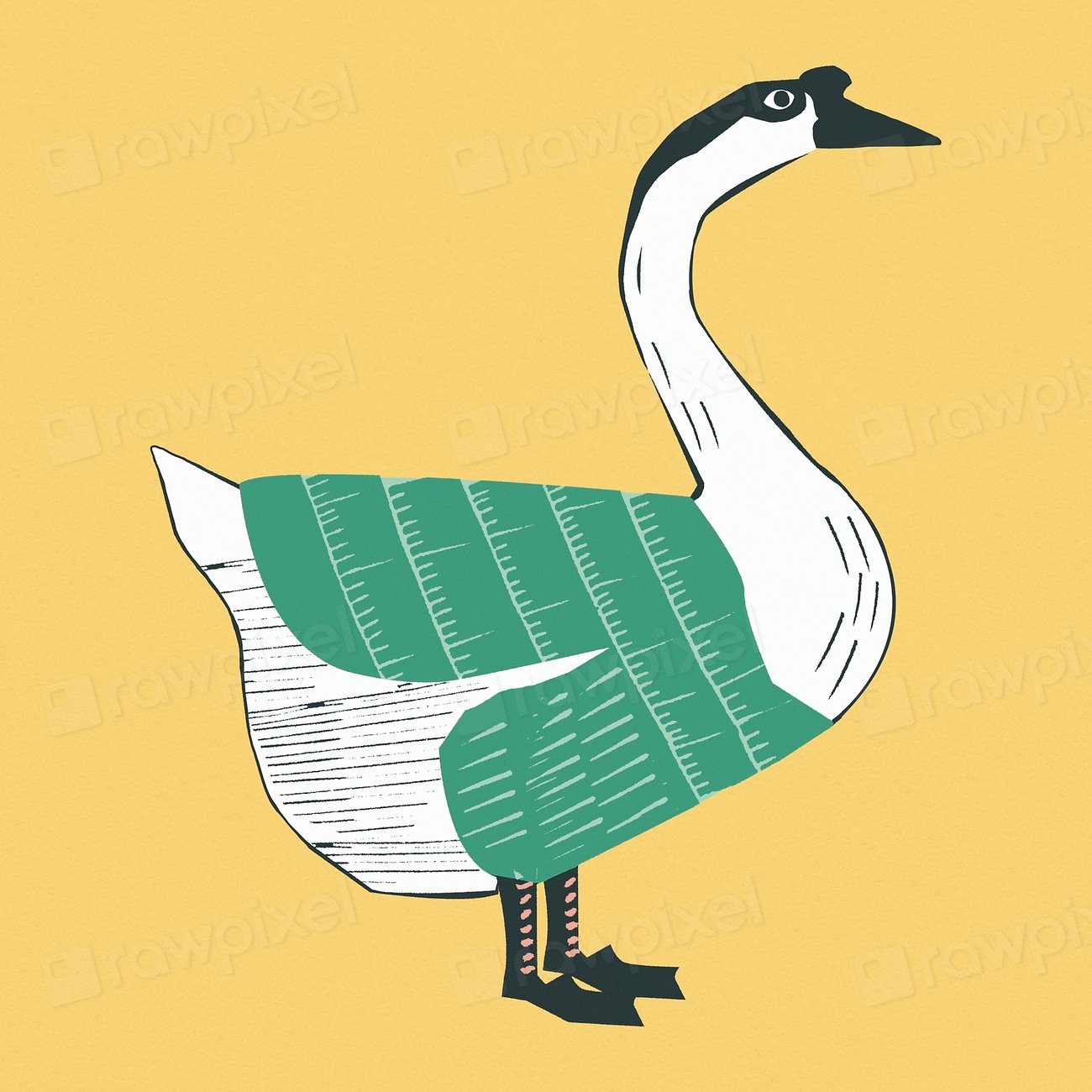 Retro goose psd bird linocut | Premium PSD Illustration - rawpixel