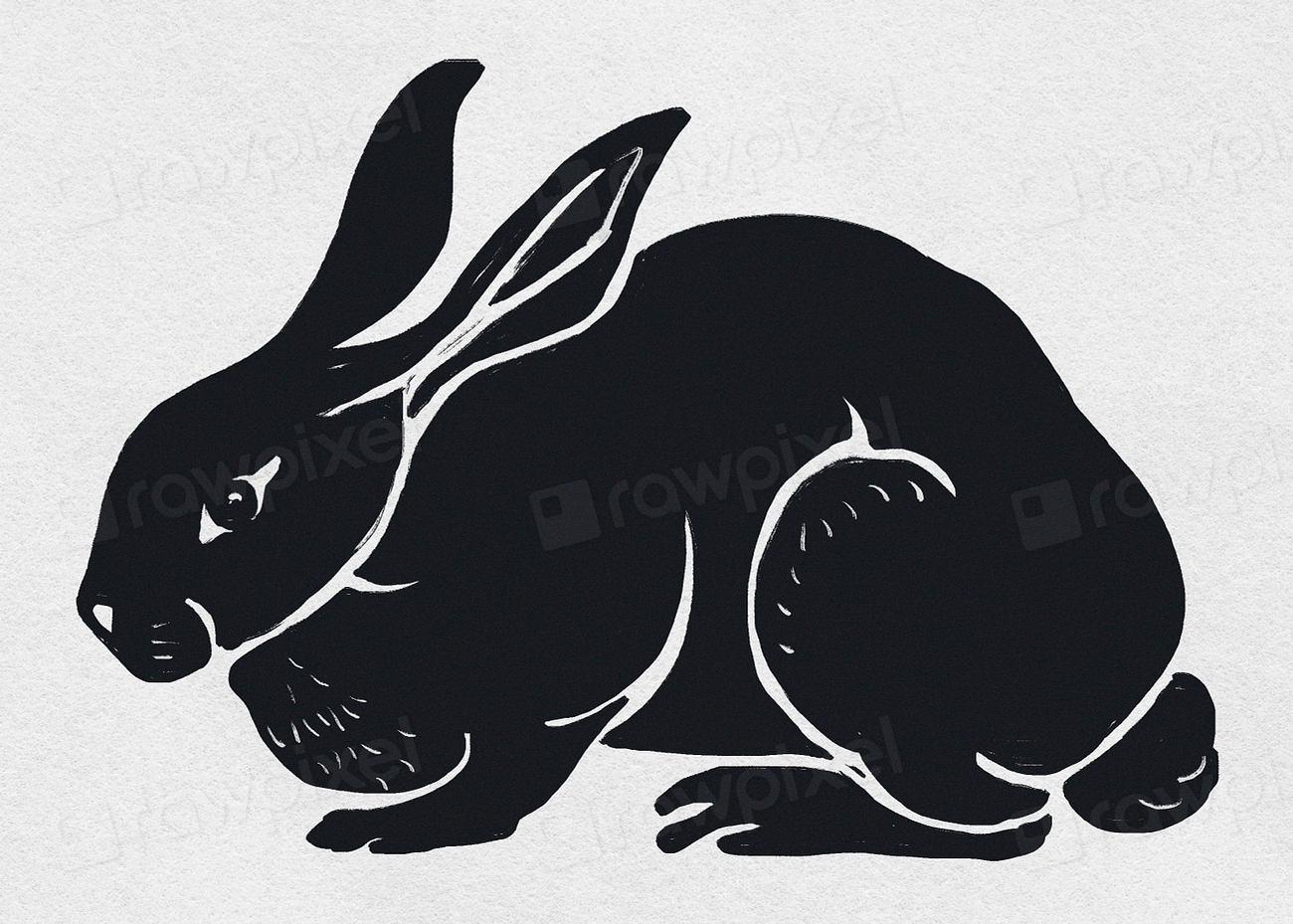 Vintage rabbit psd animal linocut | Premium PSD Illustration - rawpixel