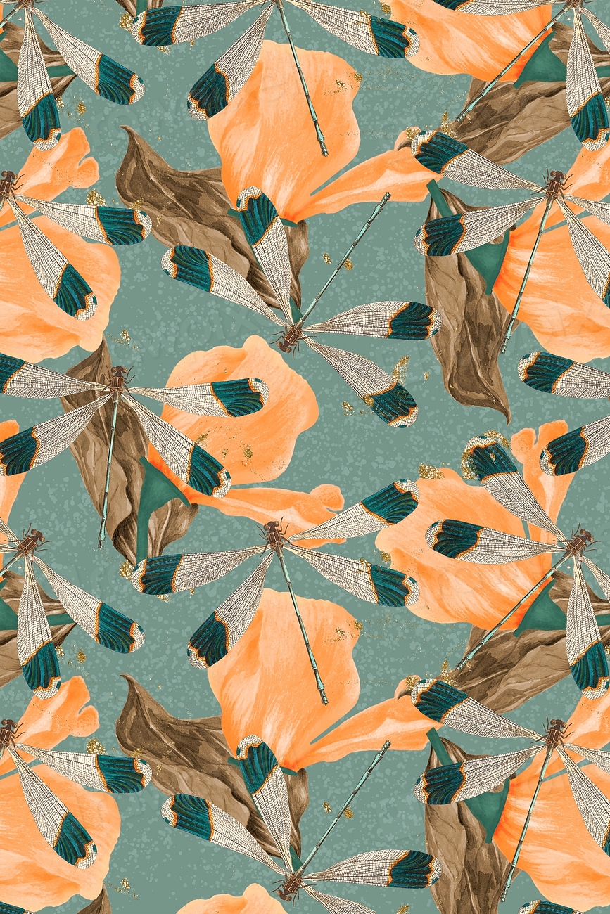 Dragonfly and leaf abstract pattern | Premium PSD - rawpixel