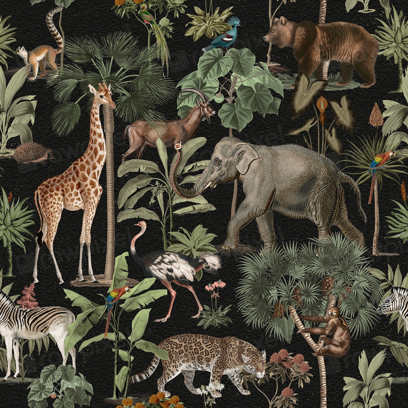 Jungle animal seamless pattern psd | Premium PSD - rawpixel