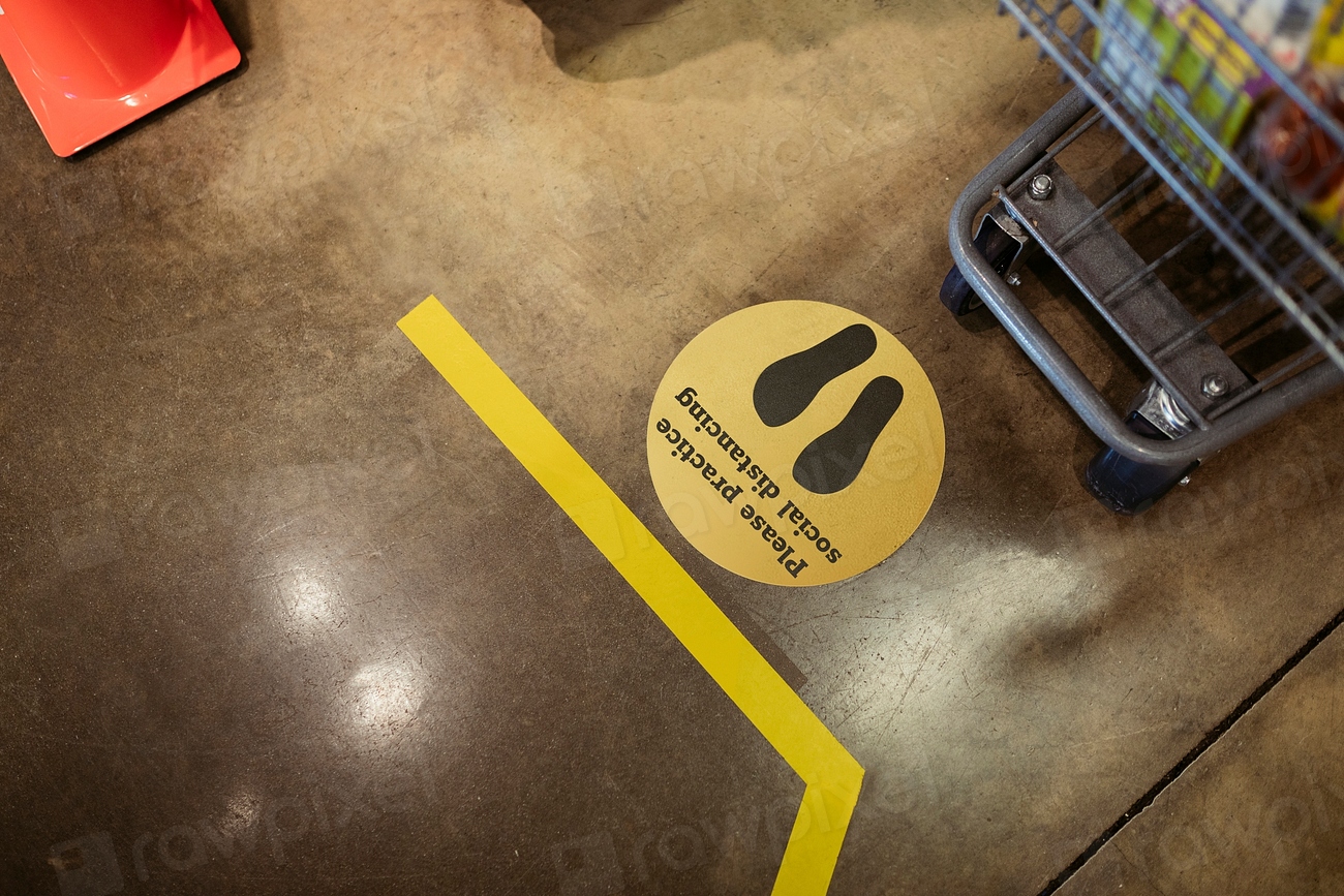 Supermarket social distancing sign on the ground | Free Photo - rawpixel