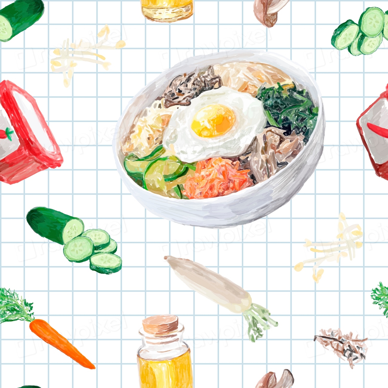 Hand drawn bibimbap watercolor style | Premium Vector Illustration ...