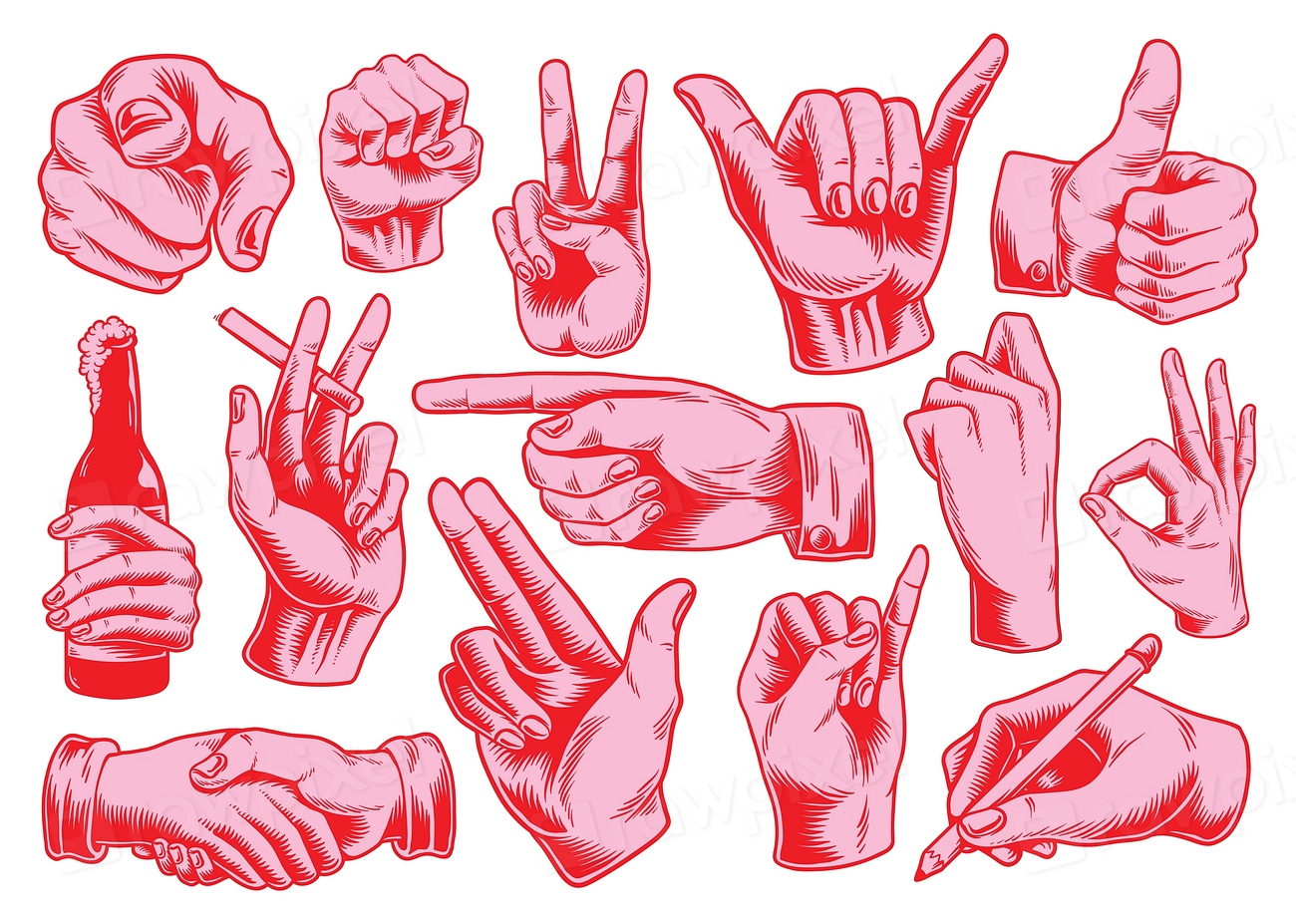 Collection of illustrated hand signs | Free Photo Illustration - rawpixel