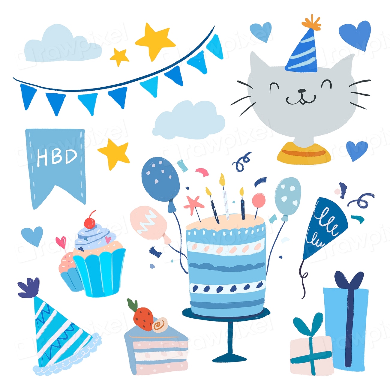 Celebration party sticker set psd | Free PSD - rawpixel