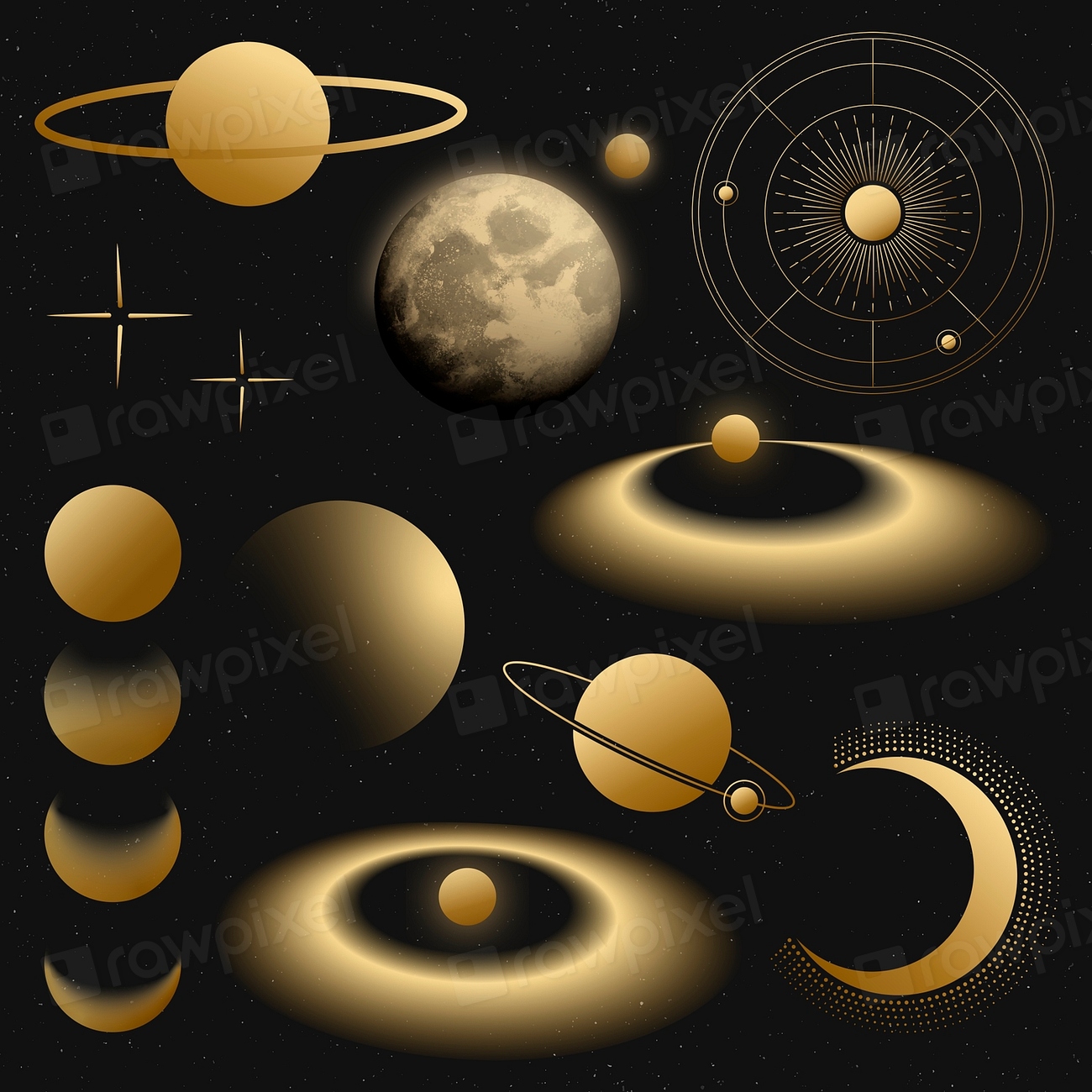 Gold celestial art sticker, aesthetic | Premium PSD - rawpixel