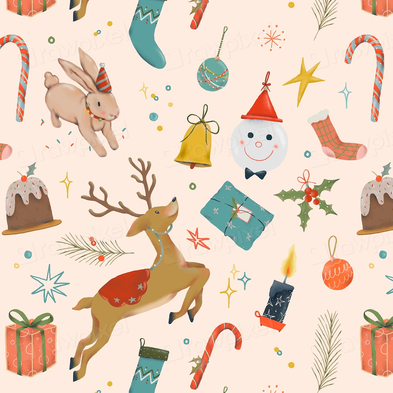 Christmas reindeer seamless pattern background, | Premium Vector - rawpixel