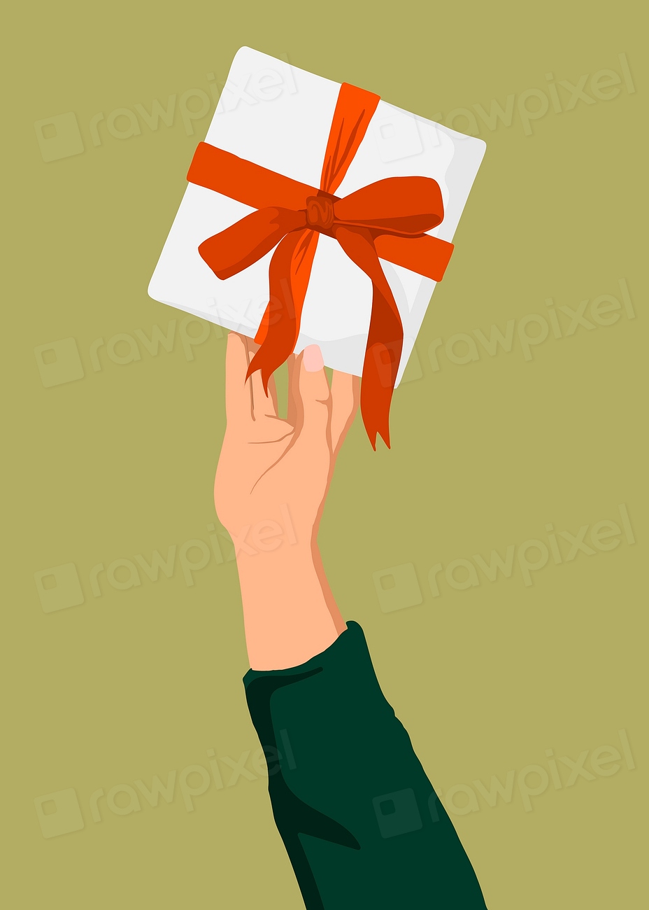 Christmas present sticker, held hand, | Premium Vector Illustration ...