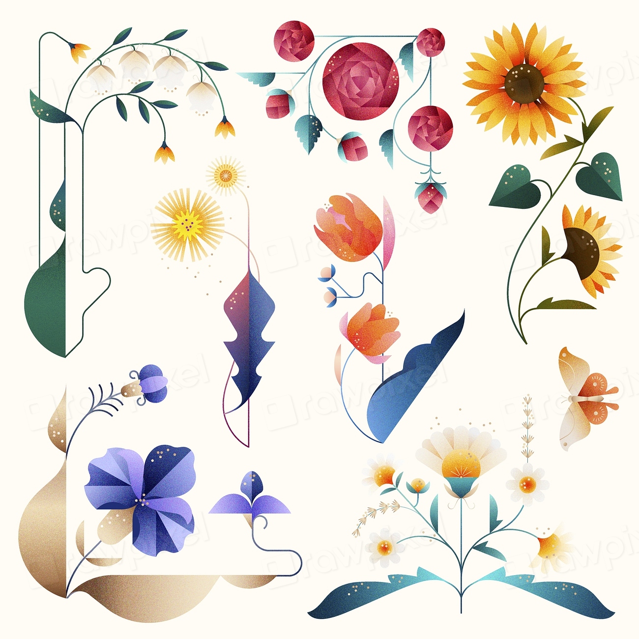 Colorful floral design stickers, vector | Premium Vector - rawpixel