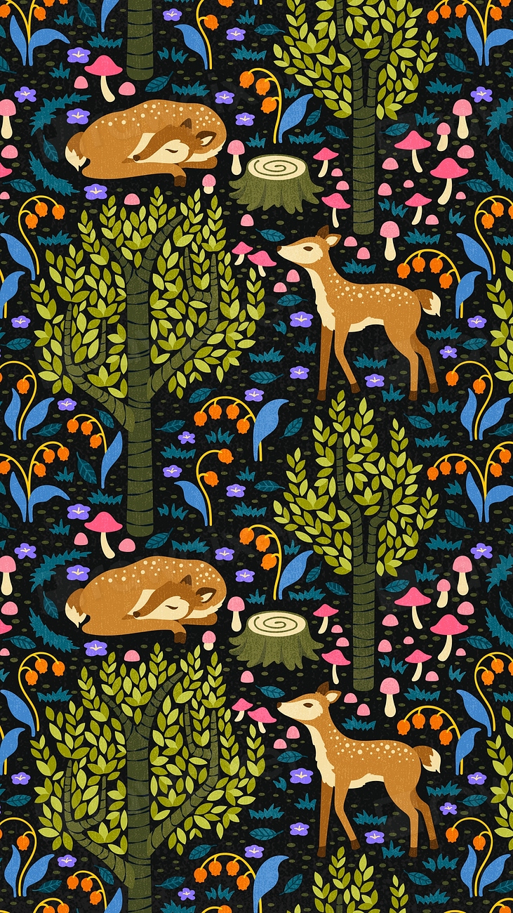 Fairytale forest pattern phone wallpaper, | Free Photo Illustration ...