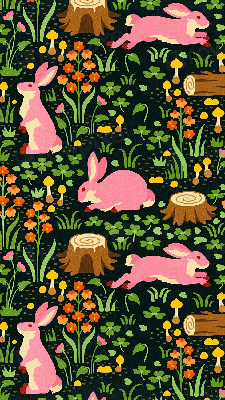 Rabbit pattern iPhone wallpaper, cute | Premium Photo Illustration ...