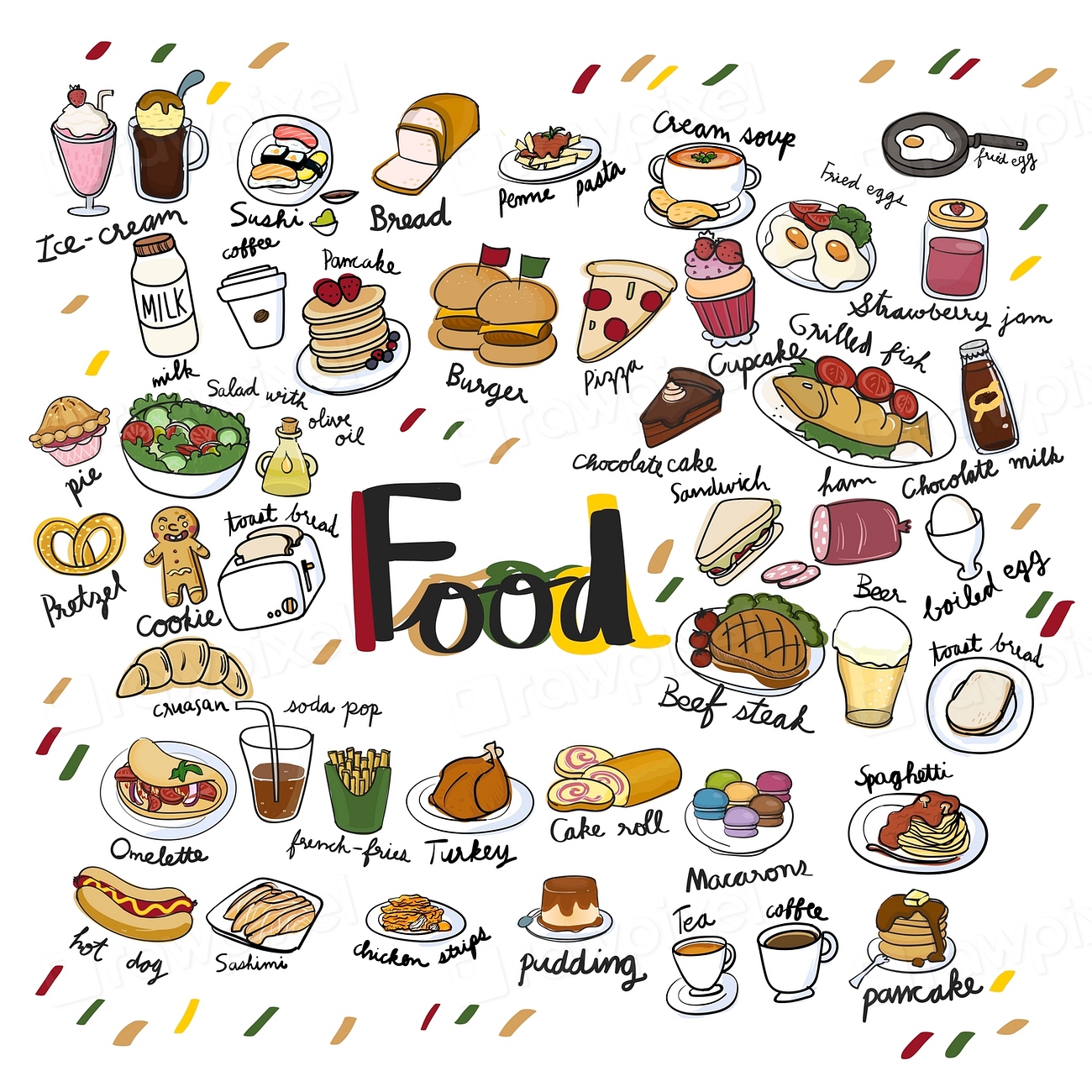 Illustration drawing style of food | Free Vector Illustration - rawpixel