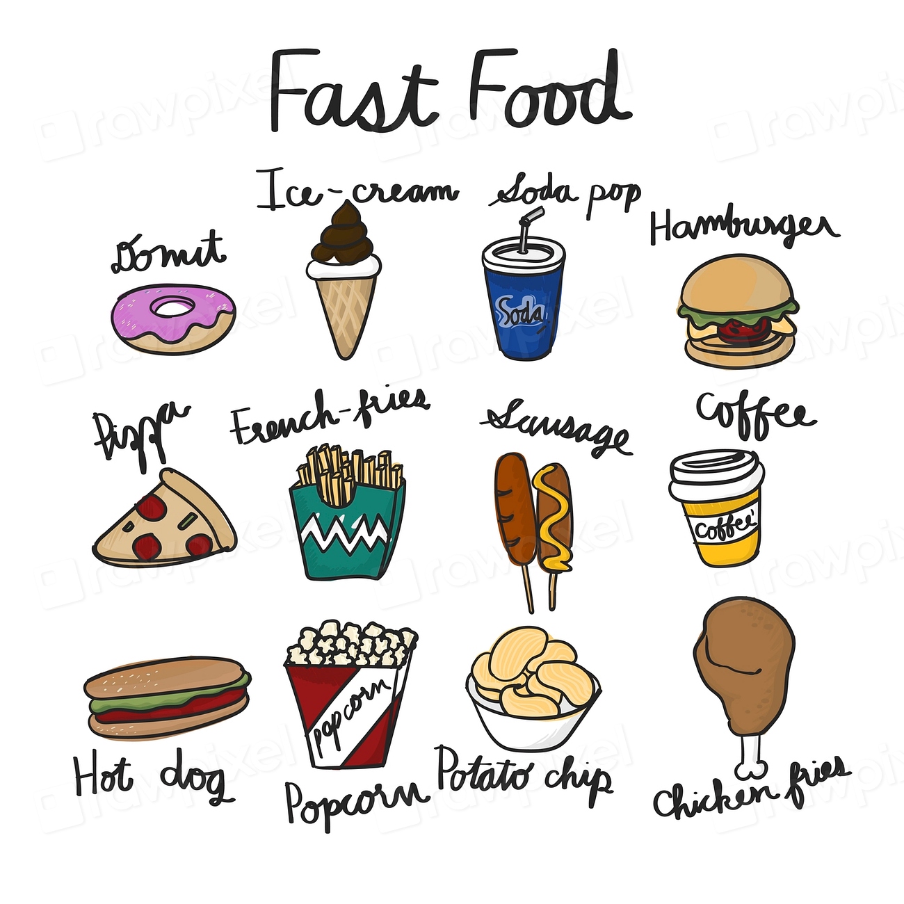 Illustration drawing style food collection | Free Vector - rawpixel