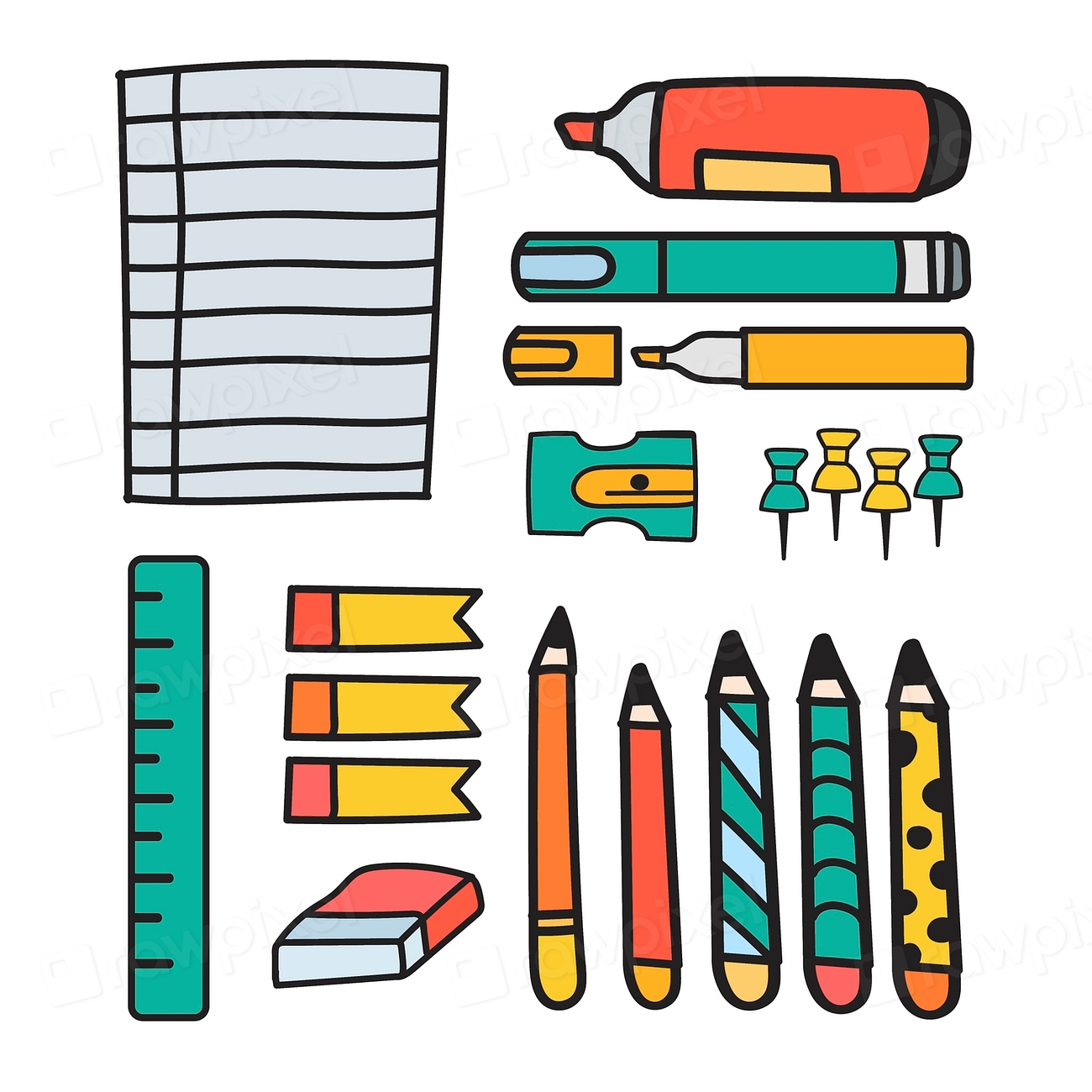 Vector set of stationery doodle | Free Vector - rawpixel