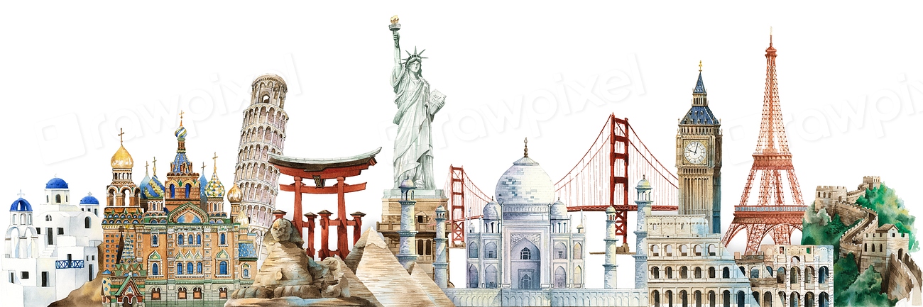 Collection of architectural landmarks painted | Premium PSD ...