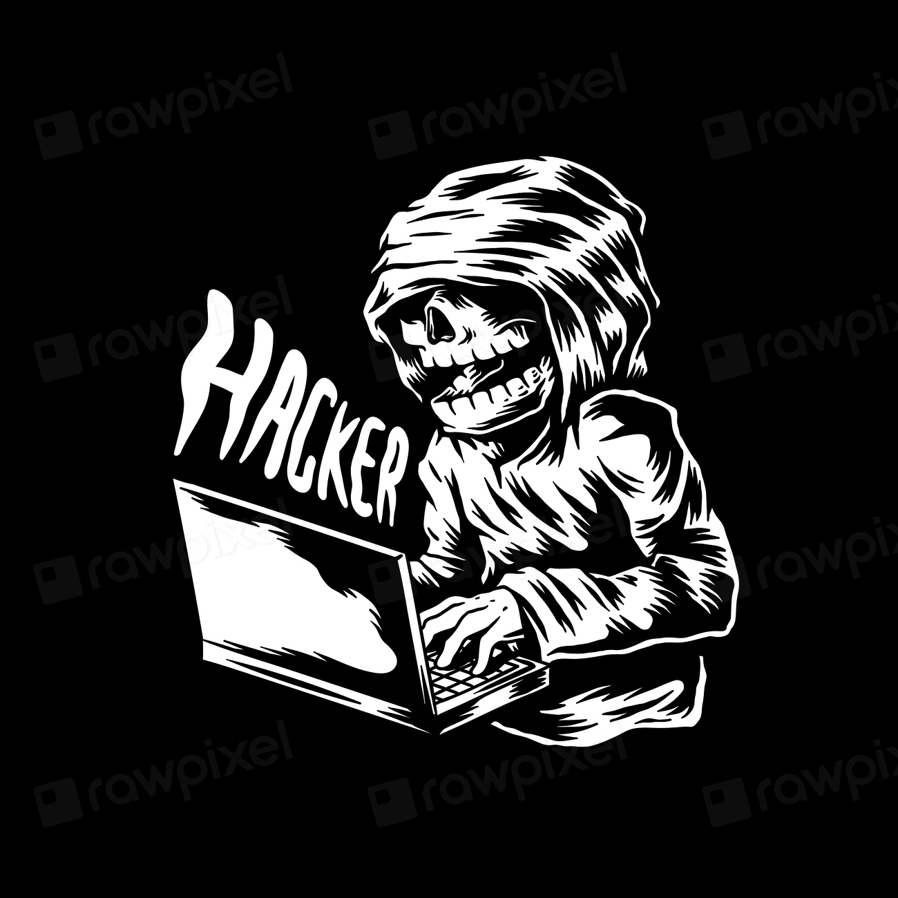Hand drawn skull hacker in a hoodie | Free Vector Illustration - rawpixel