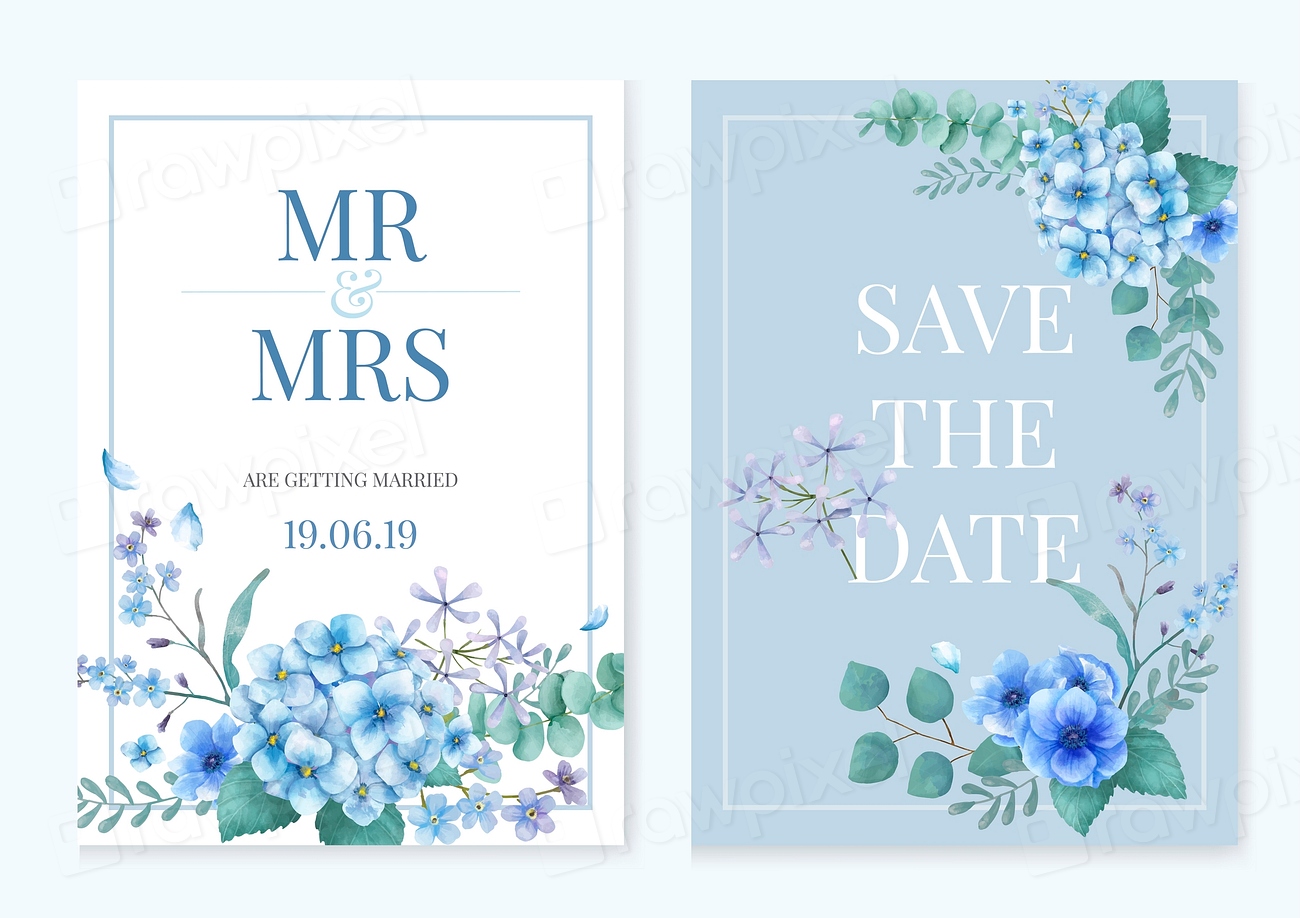 Blue themed greeting card with florals | Premium Vector - rawpixel